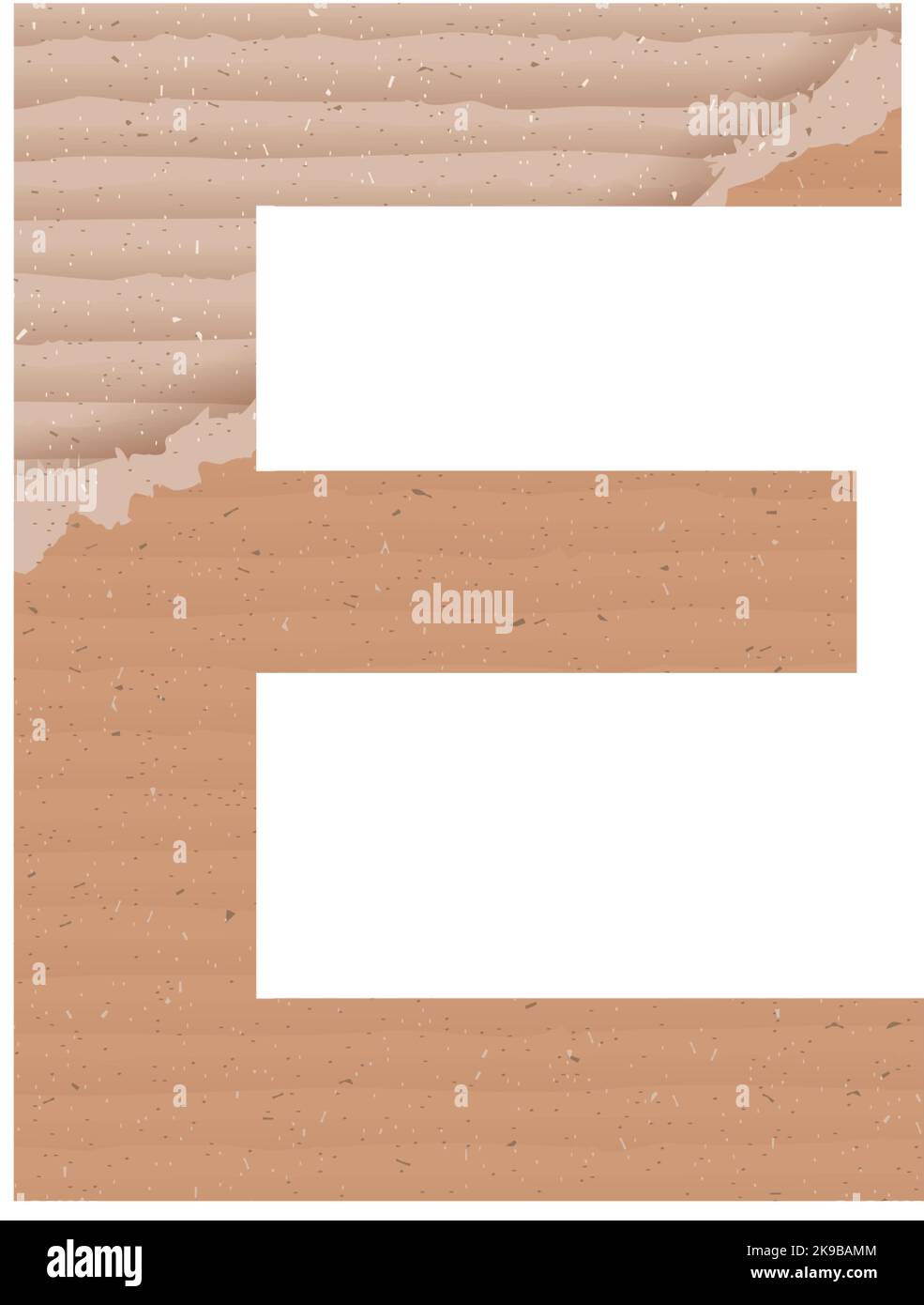 Letter E of the English alphabet, gray paper cardboard texture on white ...
