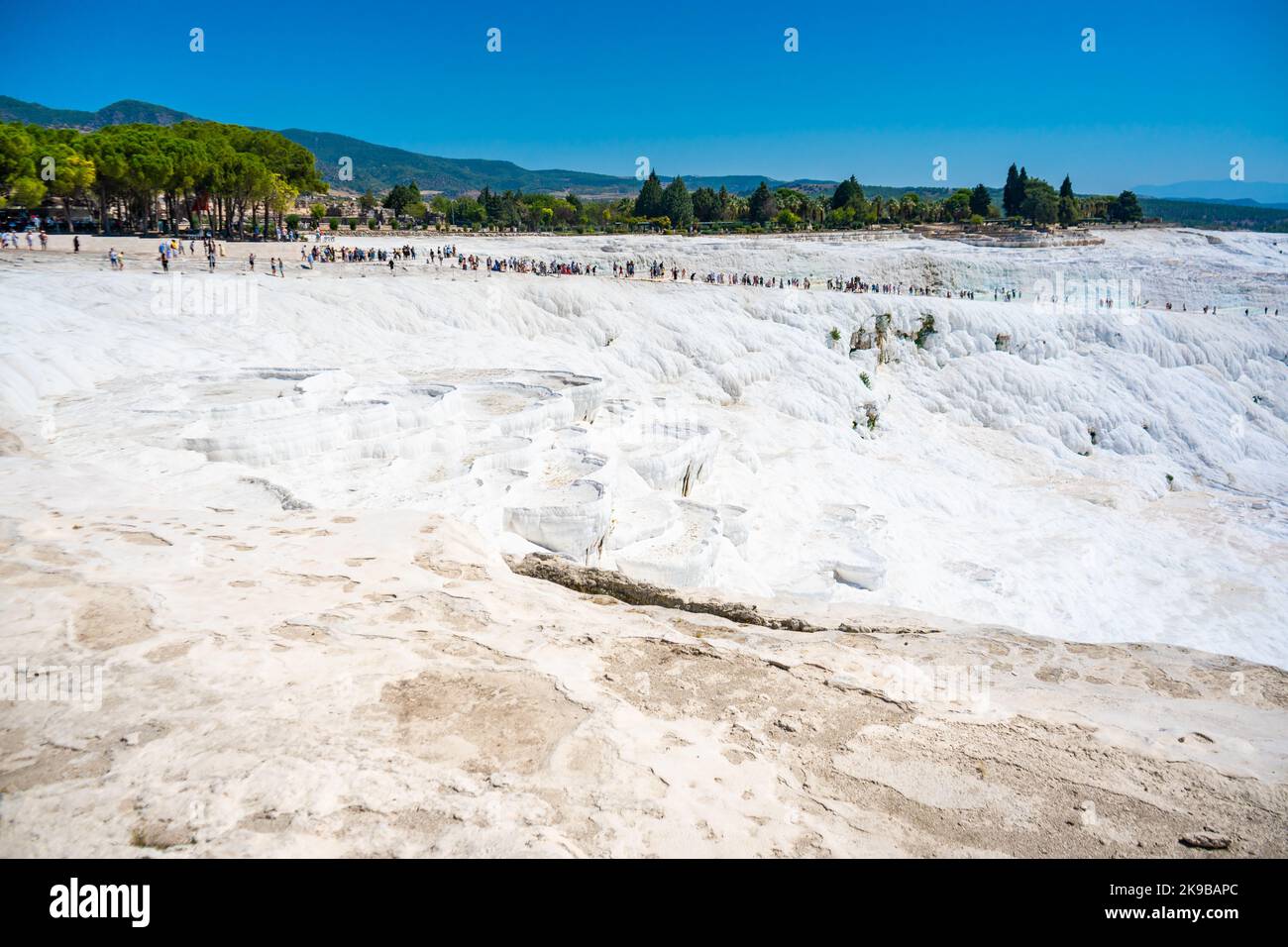 Calcite cliff of Pamukkale, white travertines in Turkey Stock Photo - Alamy