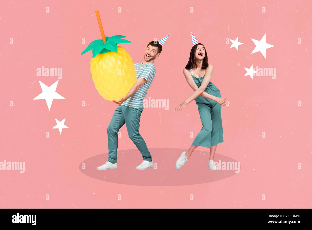 Artwork magazine picture of funny funky crazy lady guy having fun ...
