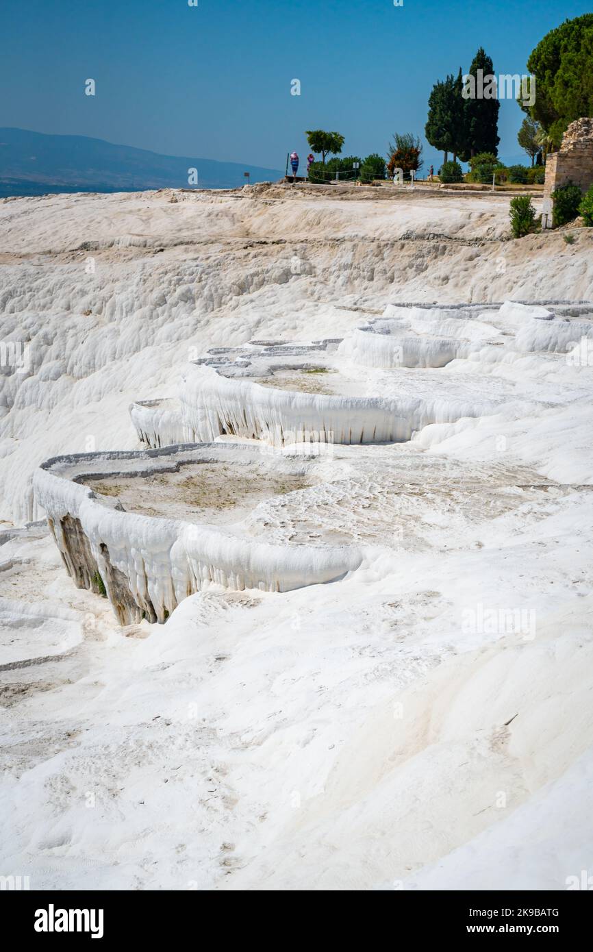 Calcite cliff of Pamukkale, white travertines in Turkey Stock Photo - Alamy