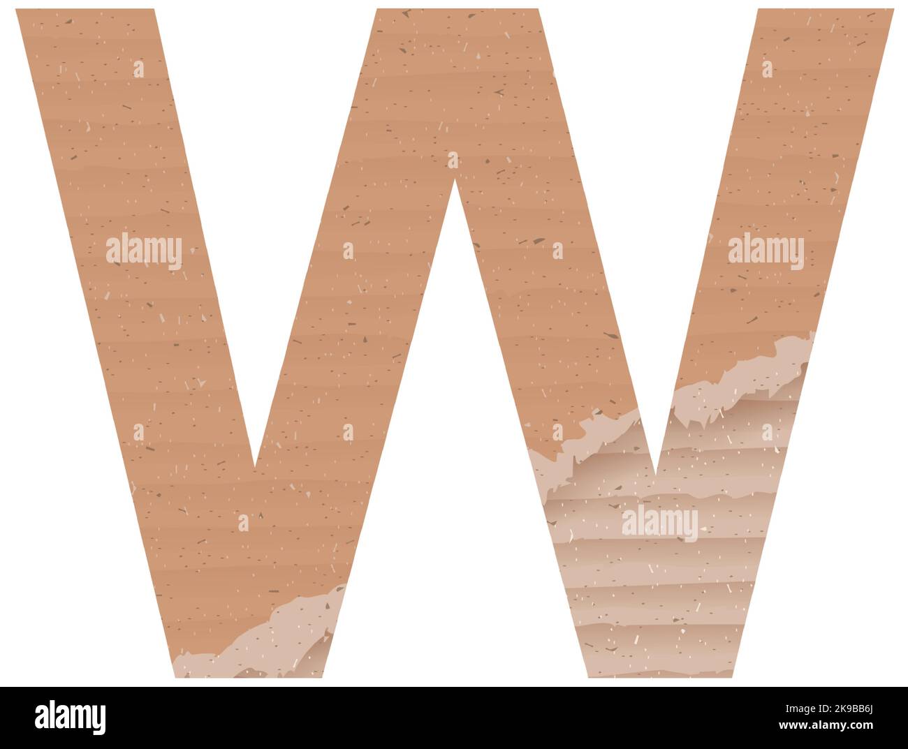 Letter W of the English alphabet, gray paper cardboard texture on white ...
