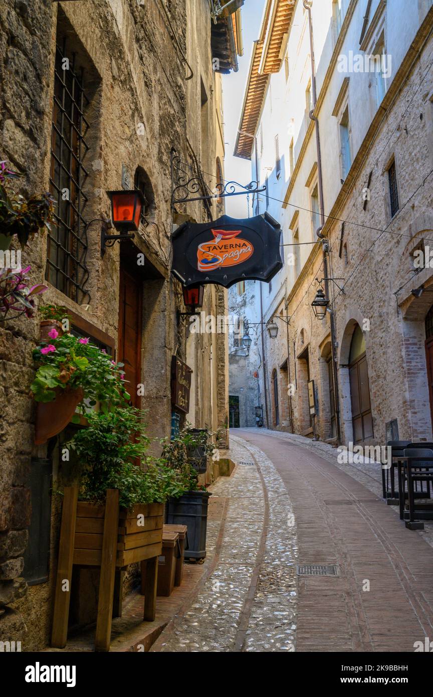 Rustic charm: A typical street scene in old town Spoleto with ...