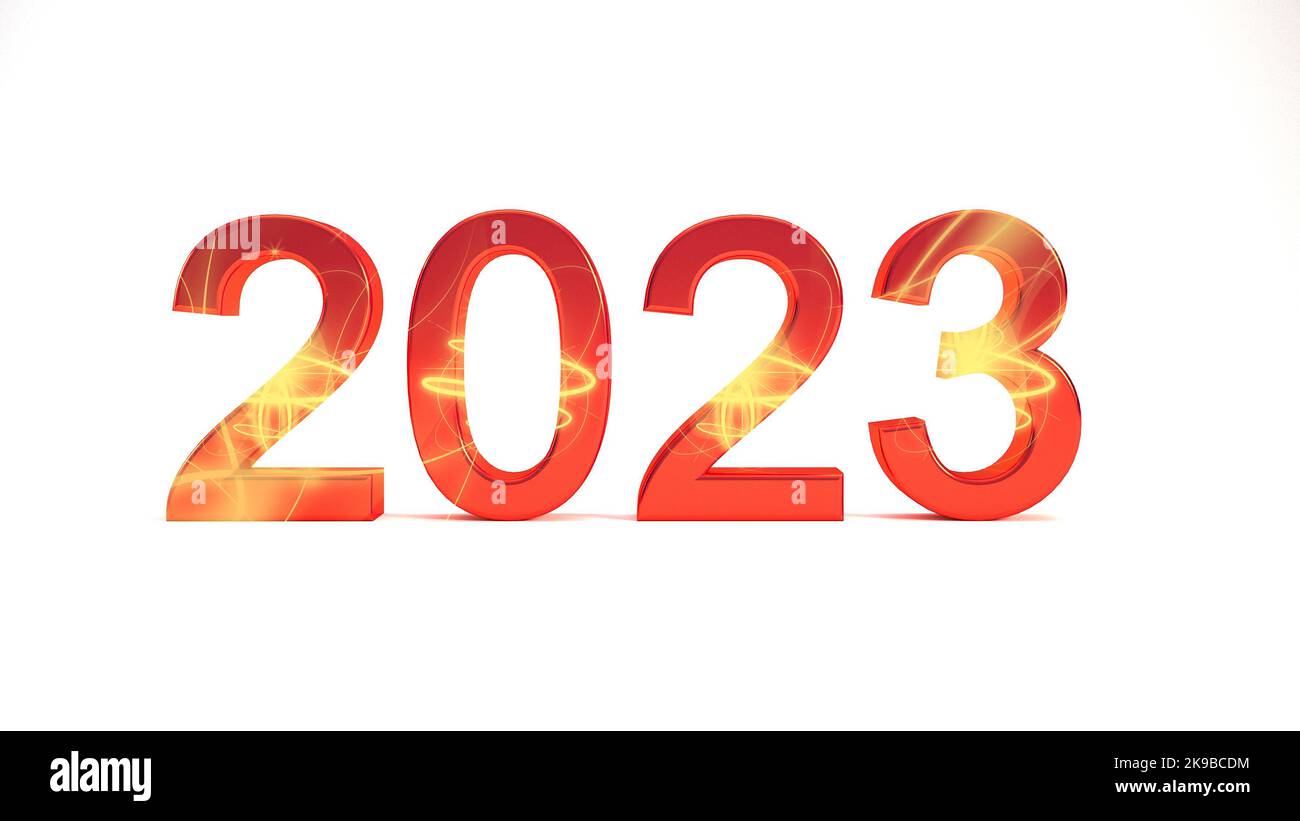 2023 red 3D text bright, glitter, glowing, shiny gold colors lighting ...