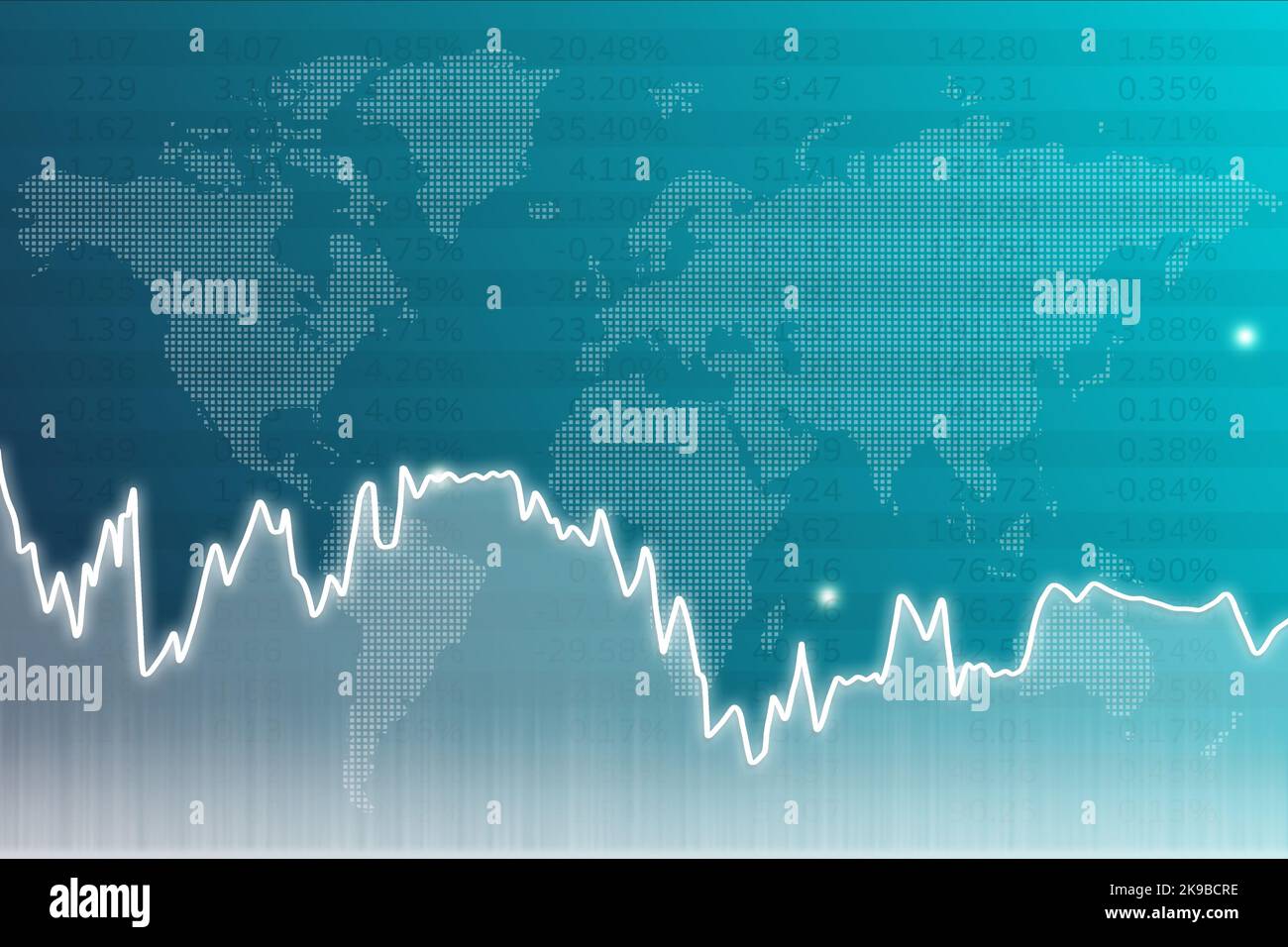 Blue finance background with columns, lines, numbers, world map Stock ...