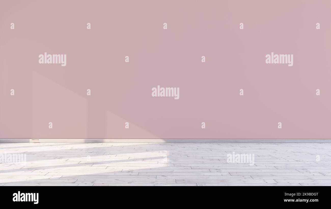 Empty room with light pink empty wall and sunlight through window in a ...