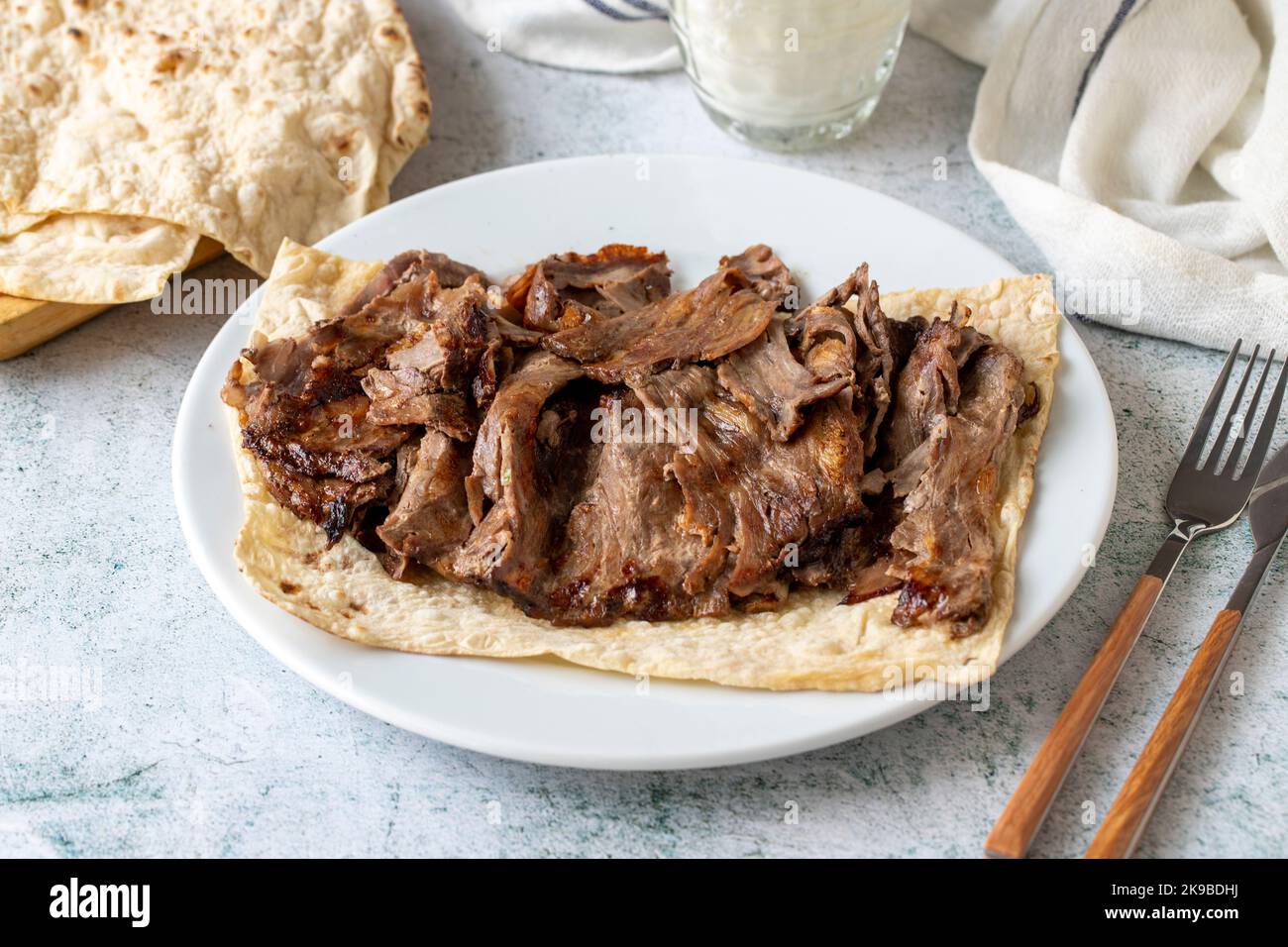 Turkish meat doner on gray background. Traditional flavors. Doner kebab ...
