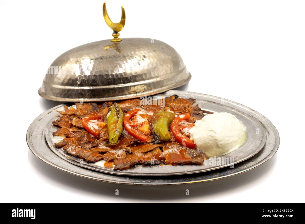 Turkish iskender kebab isolated on white background. Traditional ...