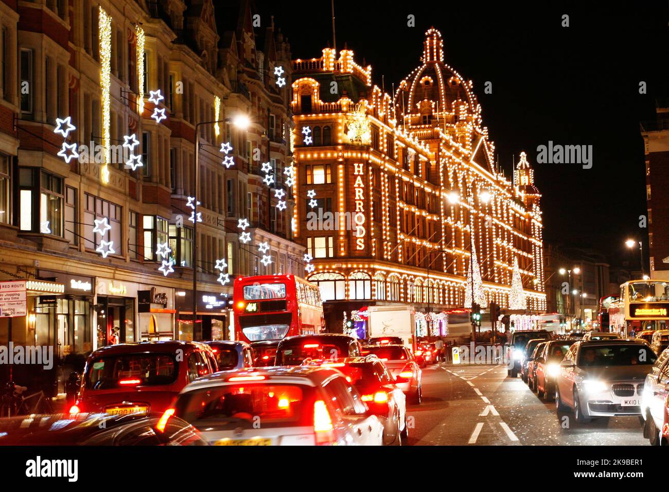 London, UK - December 8, 2012: Night View of Harrods, located in ...