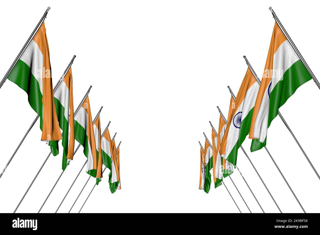 wonderful many India flags hanging on diagonal poles from left and ...