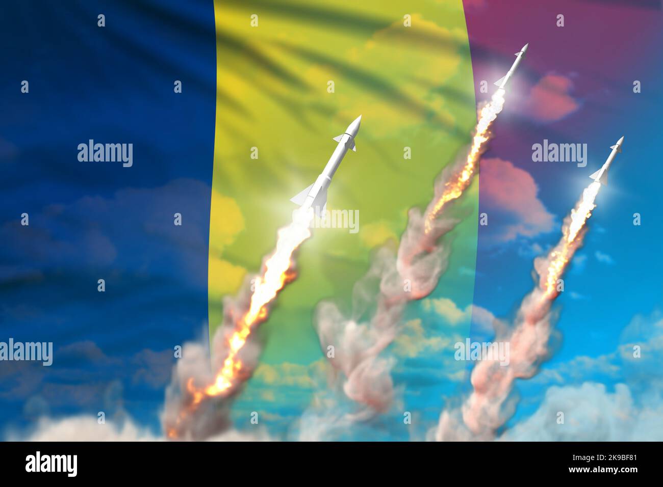 Modern strategic rocket forces concept on blue sky background, Chad ...