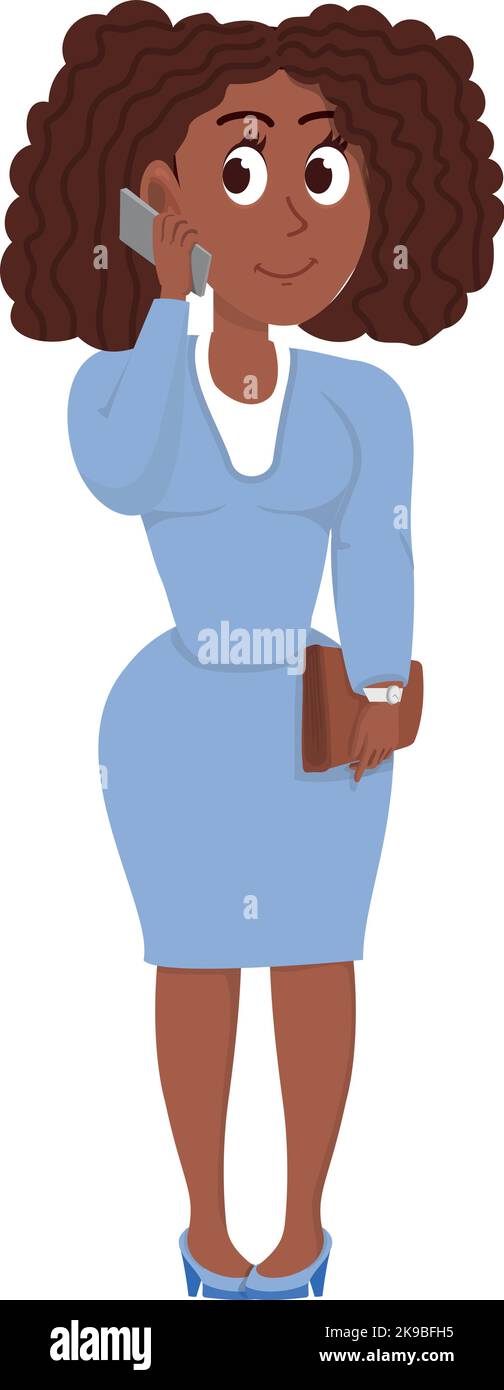 Black woman making work phone call. Office worker character Stock ...