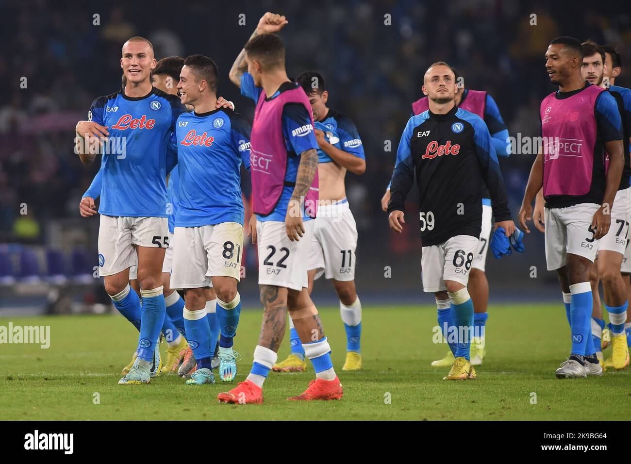 Naples, Italy. 26 Oct, 2022. Players of SSC Napoli celebrate at the end ...