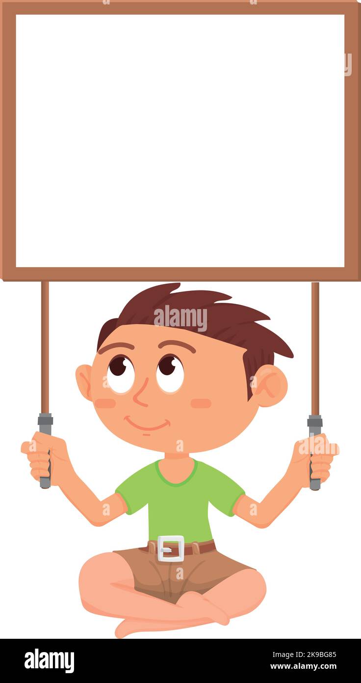 Kid hold blank board. Cartoon boy with empty placard Stock Vector Image ...