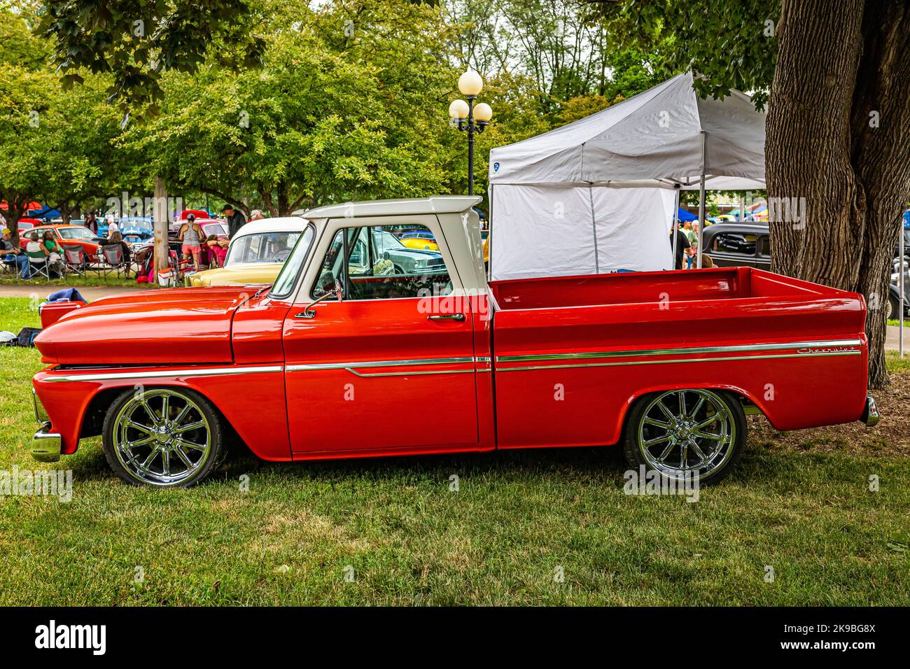 Des Moines, IA - July 01, 2022: High perspective side view of a 1966 ...