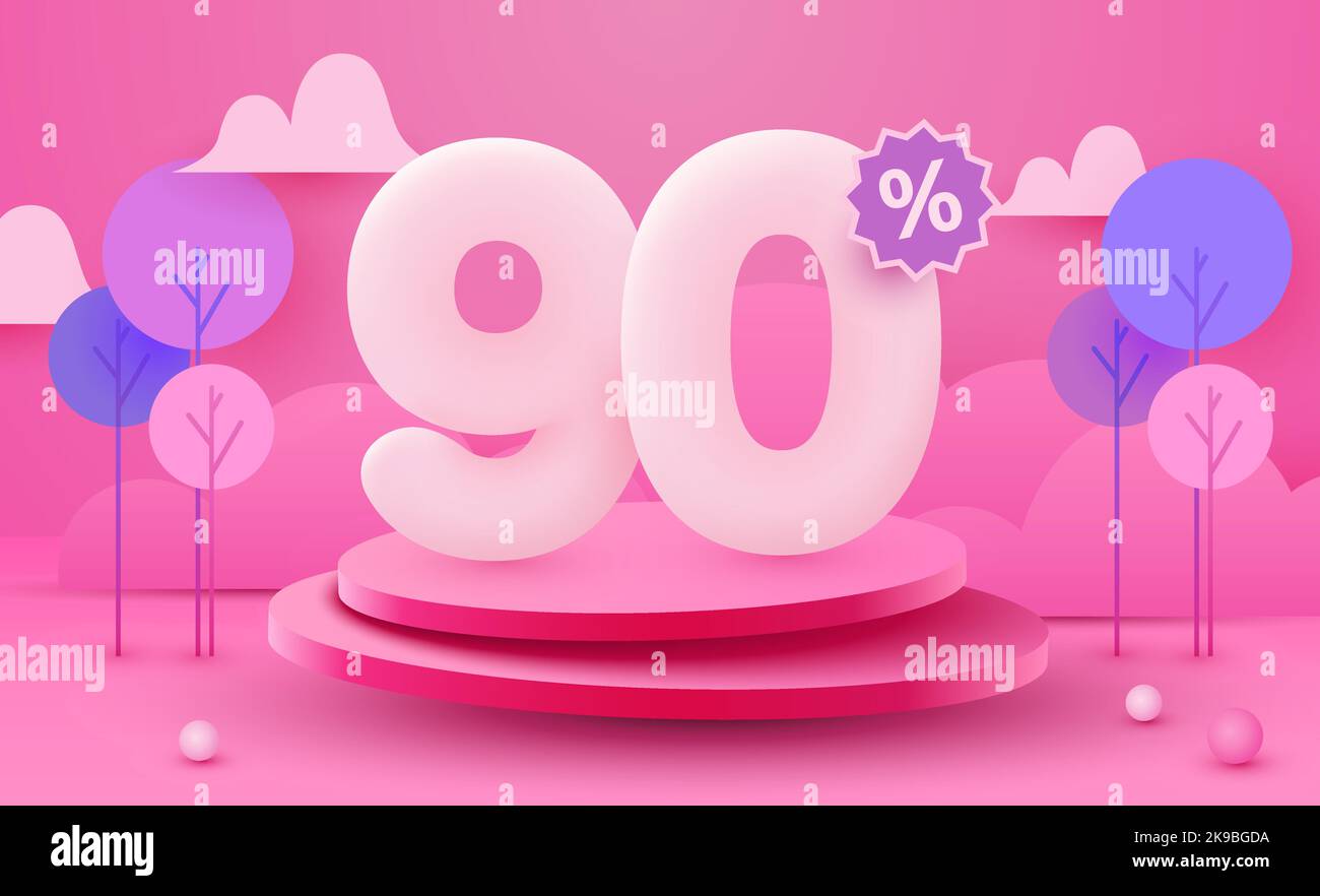 90 percent Off. Discount creative composition. 3d sale symbol with ...