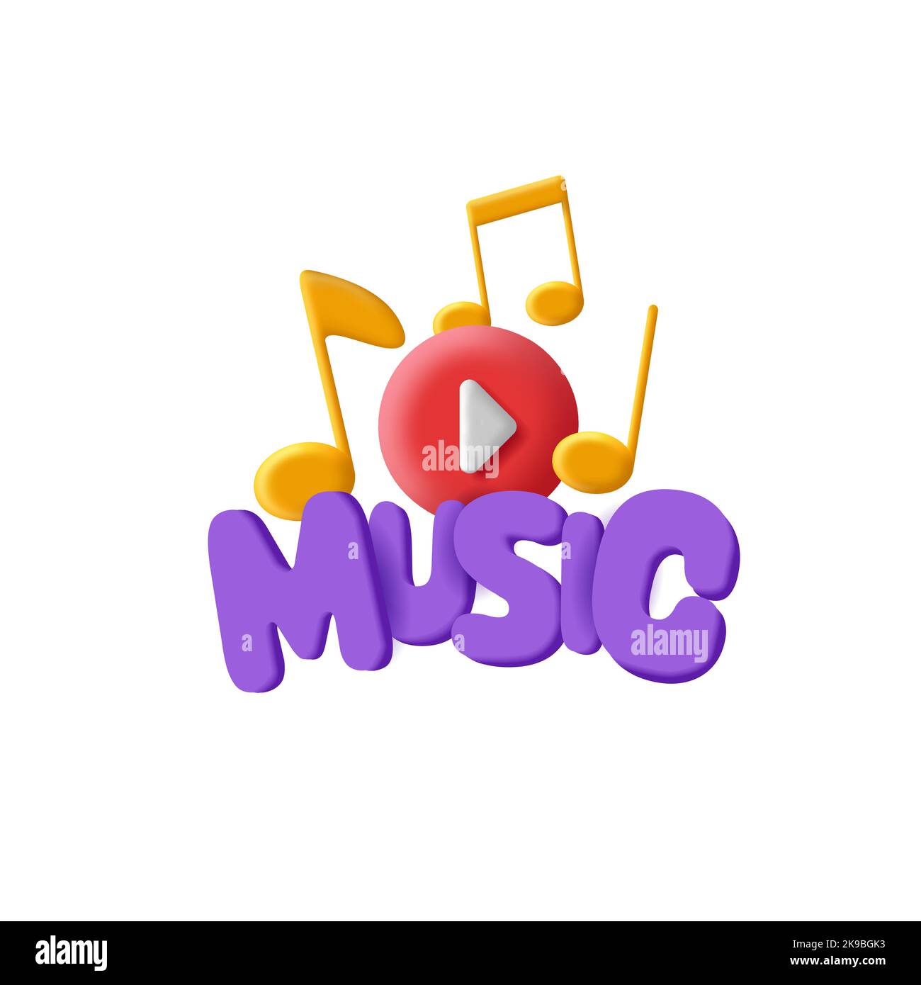 music 3d composition with volume notes and play button and rounded ...