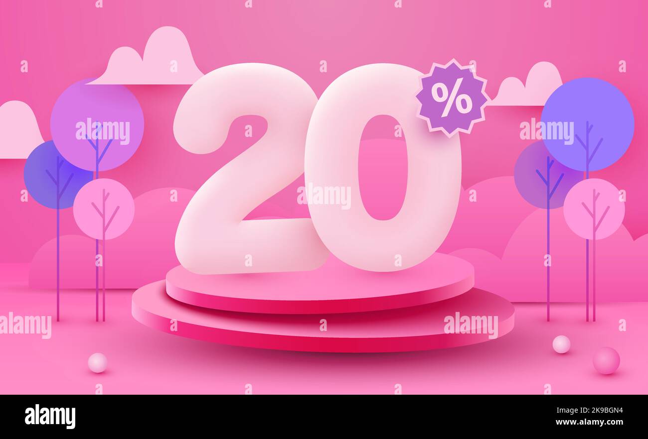 20 percent Off. Discount creative composition. 3d sale symbol with ...