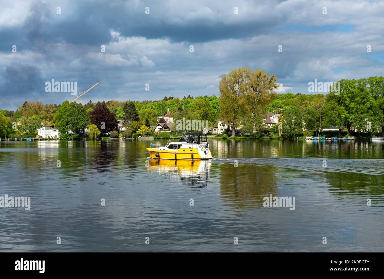 Small Boat Docks, Recreational Athletes And Houses On The Havel Between ...