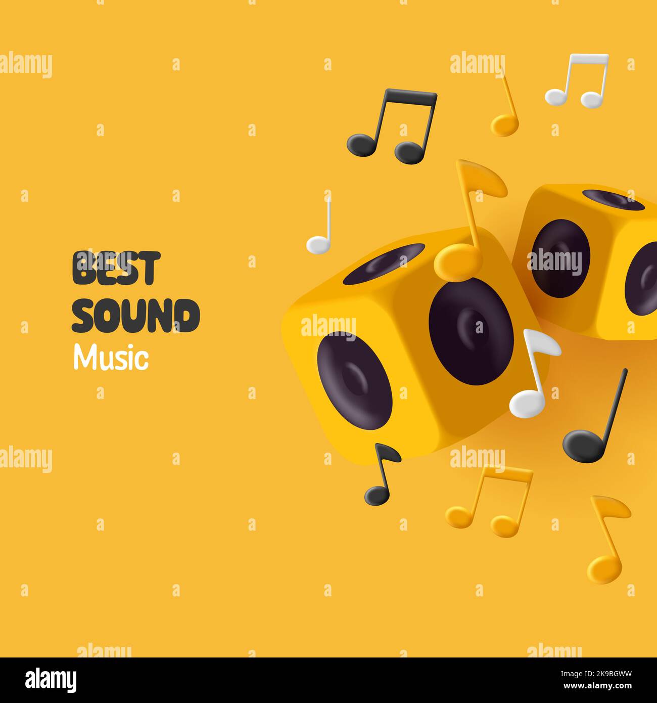 Yellow 3d boombox columns composition with notes, render style cubes ...