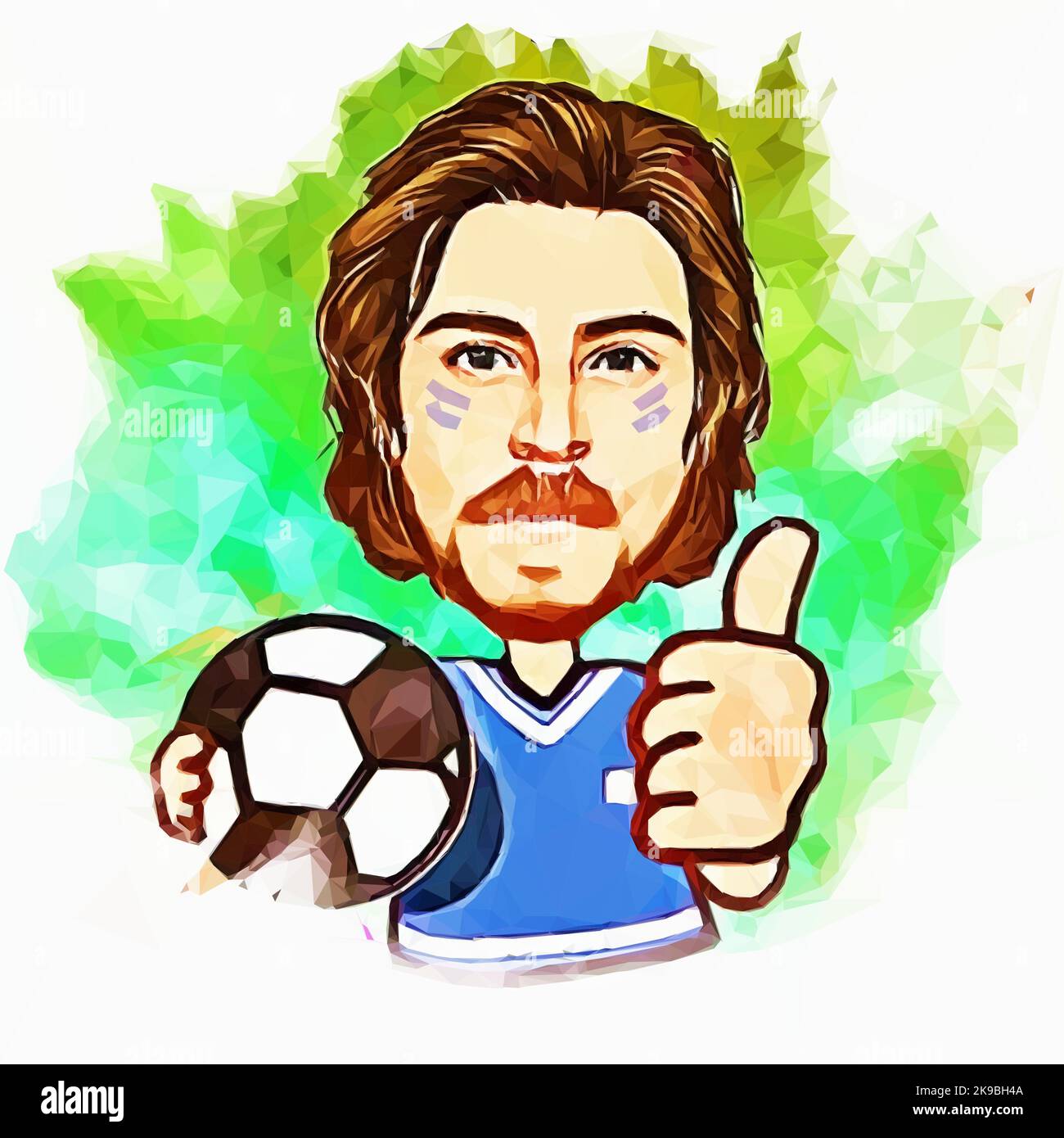 soccer player with ball. Young man with blue soccer shirt showing ...