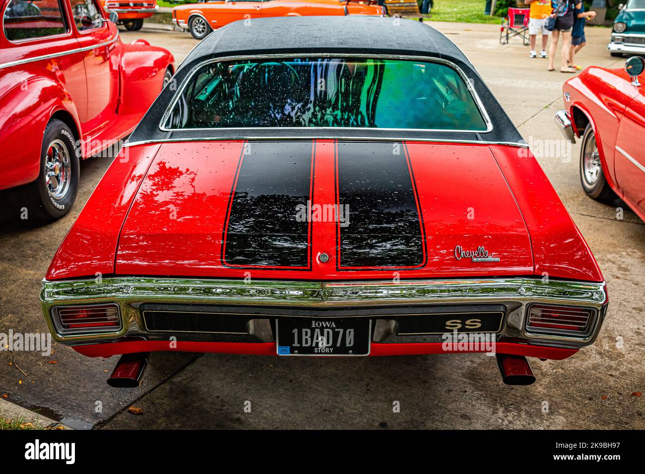 Des Moines, IA - July 01, 2022: High perspective rear view of a 1970 ...