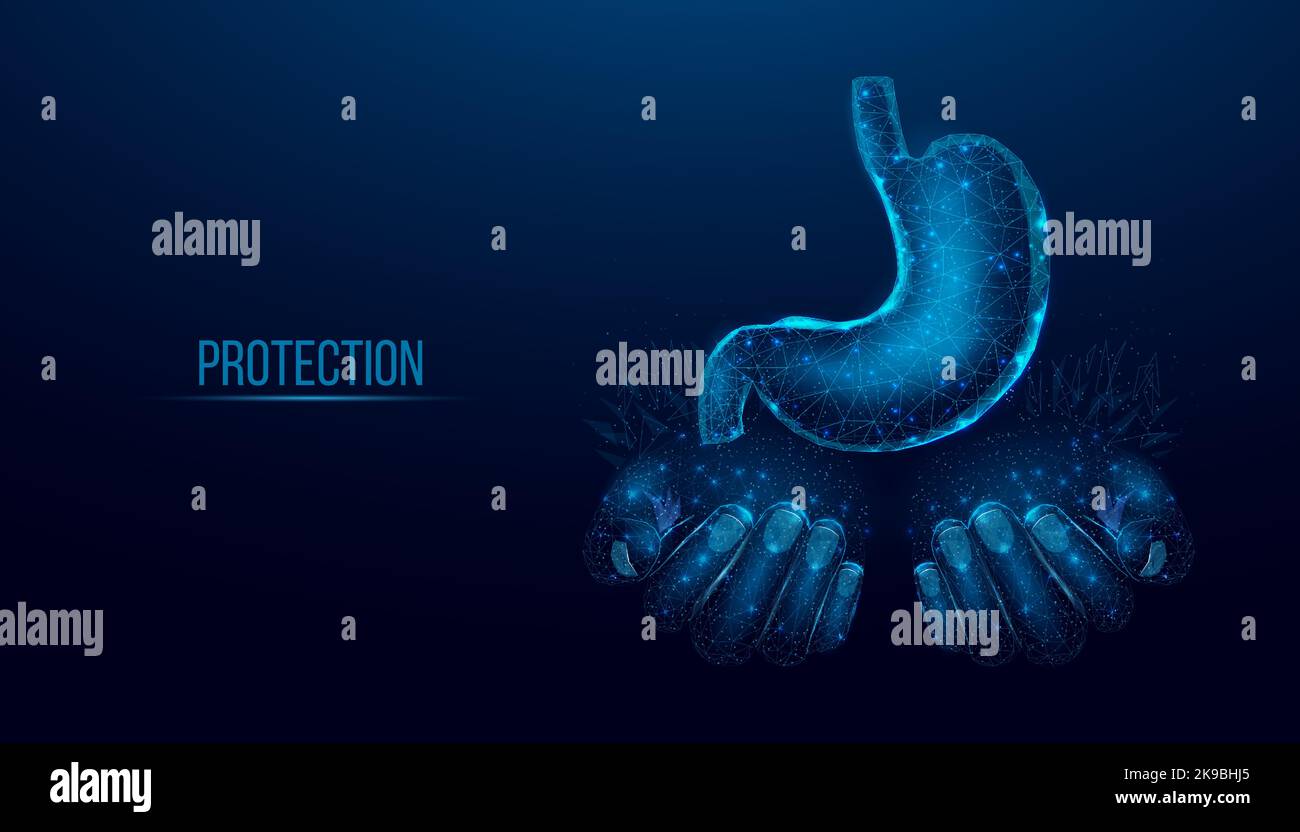Two human hands are holds human stomach. Concept for medical, treatment ...