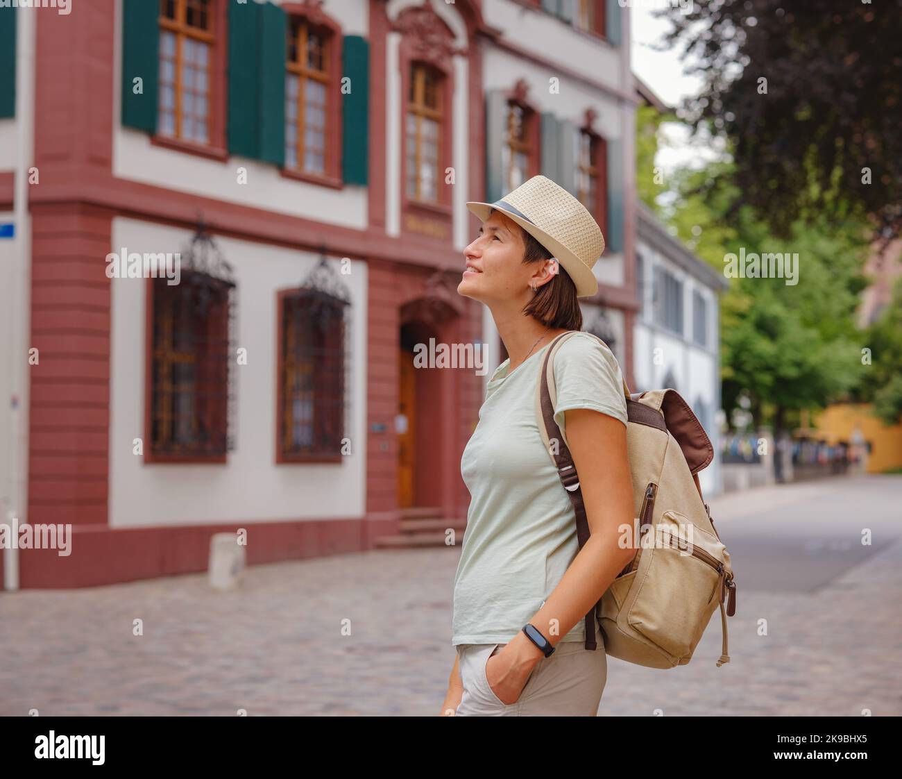 travel to summer Europe young asian woman. Woman having a great ...