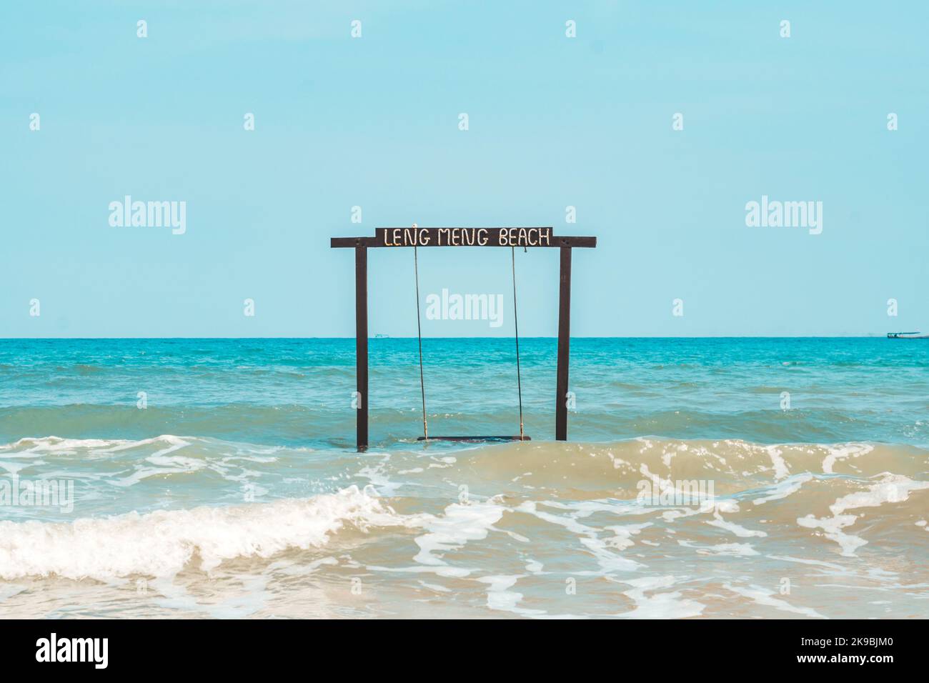 Swing on beach at the Kohrong Samloem beach at Cambodia. Exotic ...