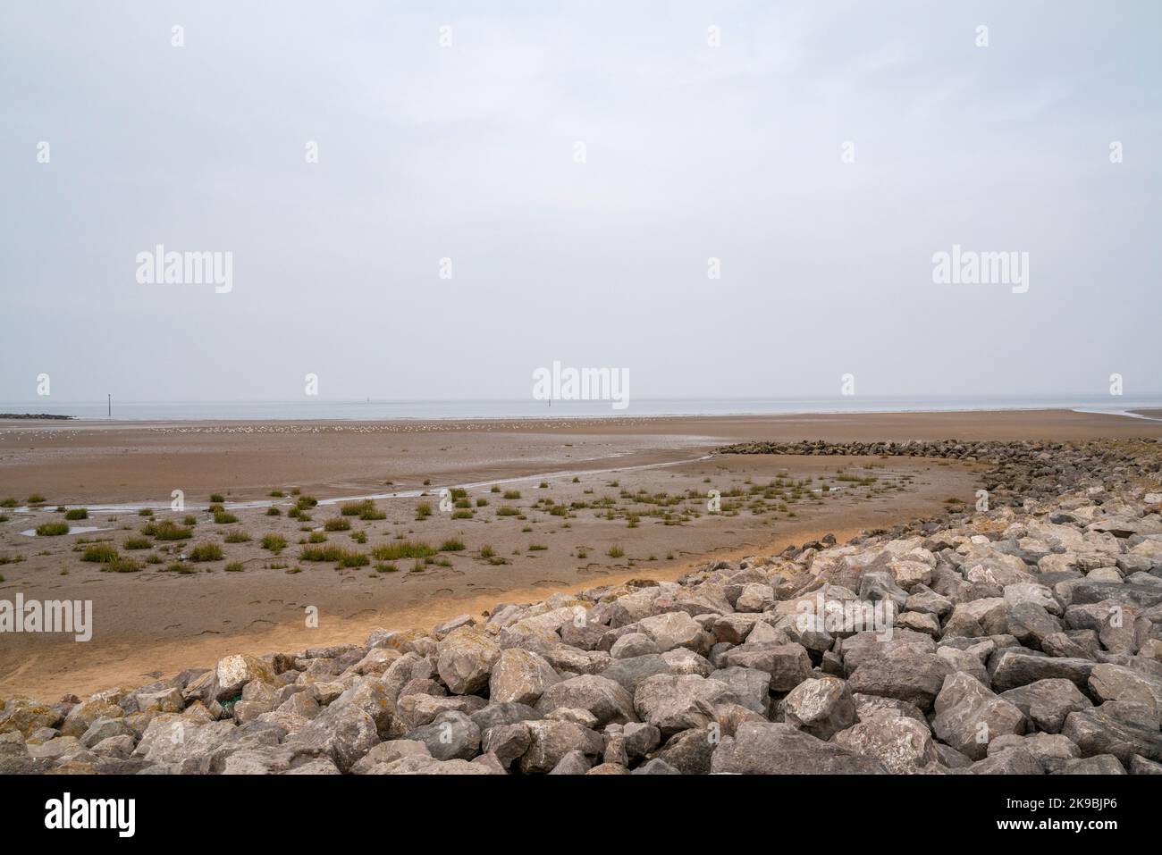View across Morecambe Bay towards The Lake District, in Cumbria, North ...