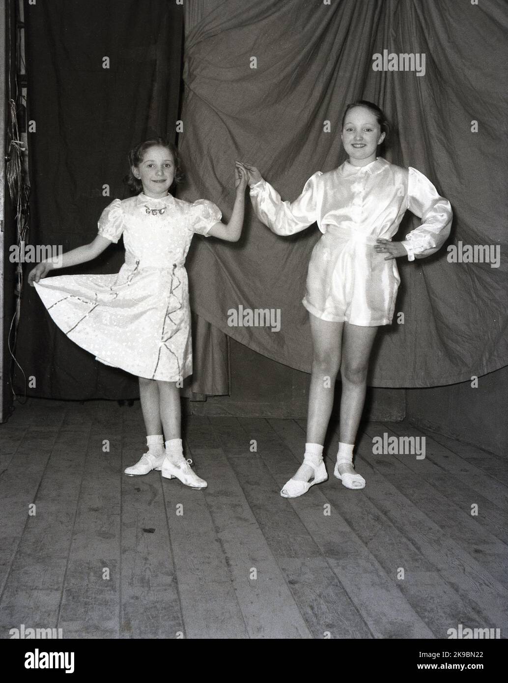 1955, historical, February, two young girls appearing in the pantomine ...