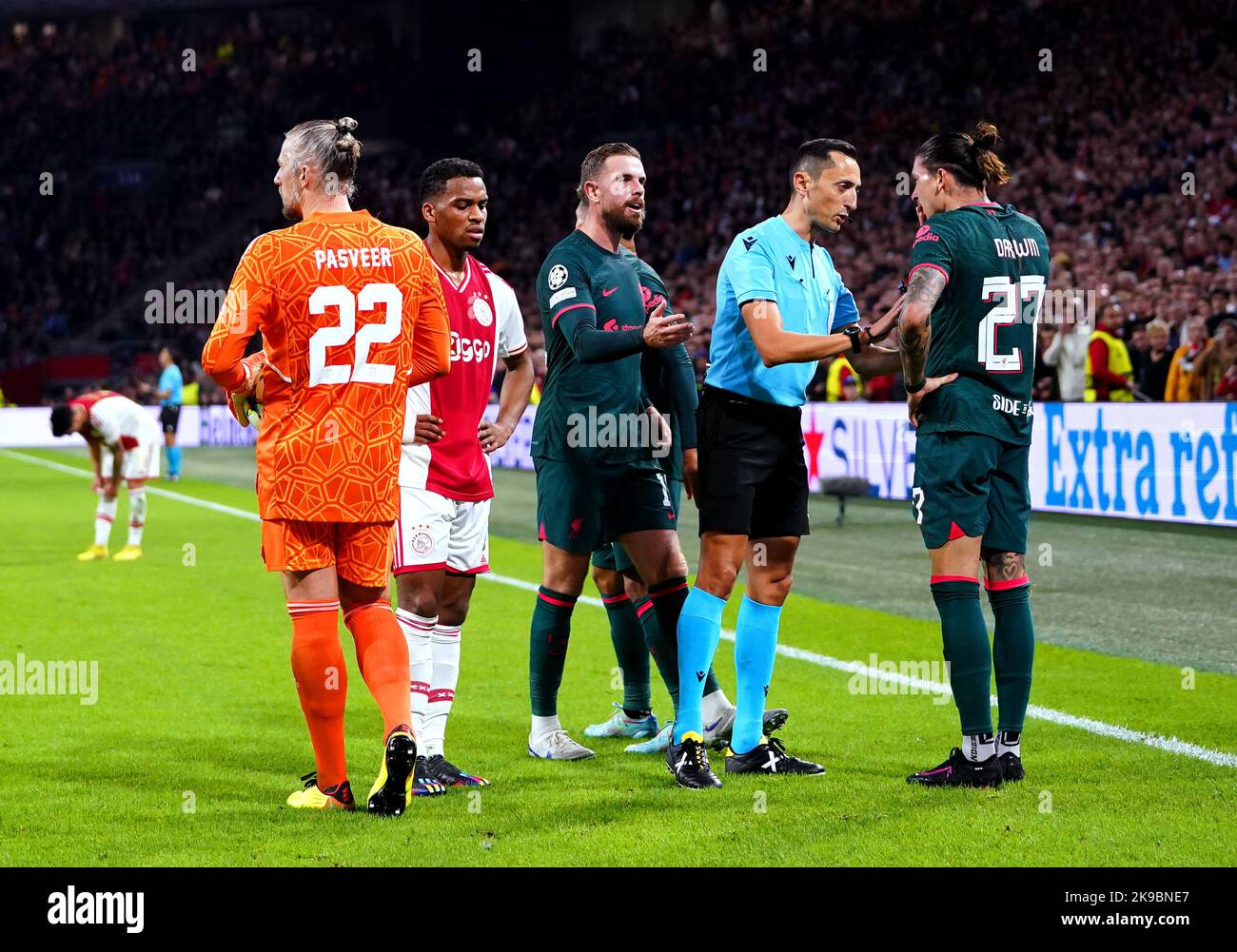 Referee Jose Maria Sanchez speaks to Liverpool's Darwin Nunez during ...