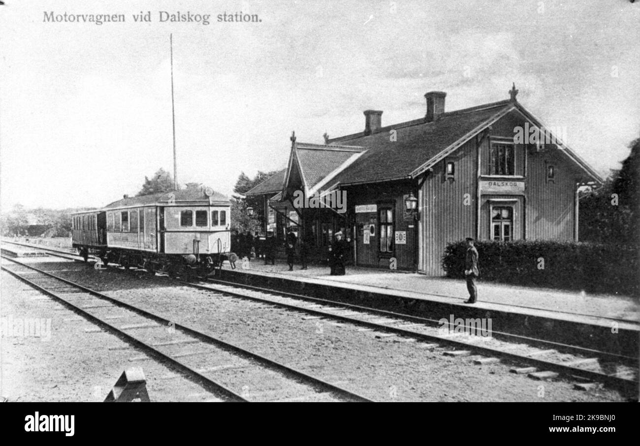 Postcard depicting Dalskog Railway Station. On the track is the steam ...