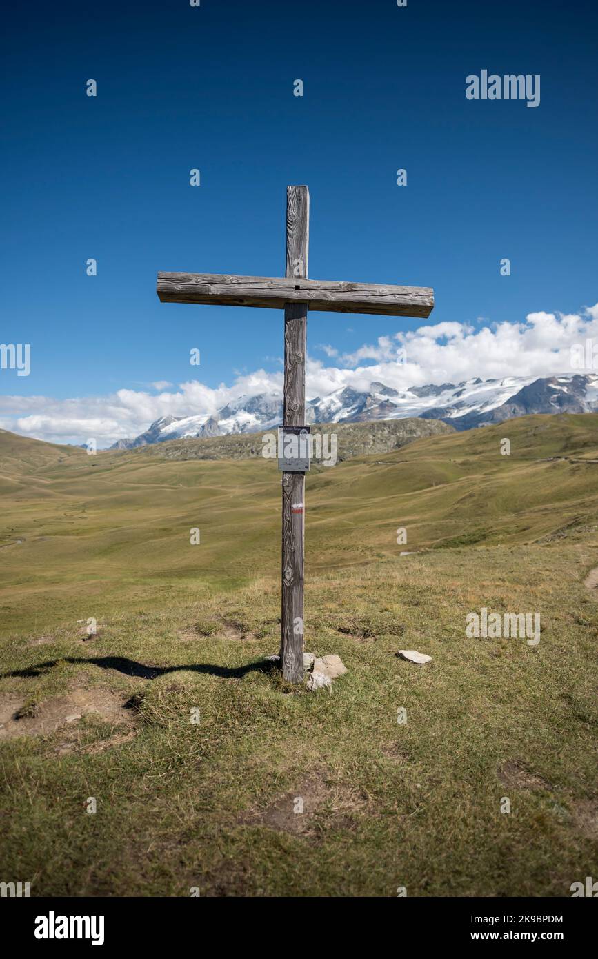Saint Georges Cross with La Meije in background in summer, Alps, France ...