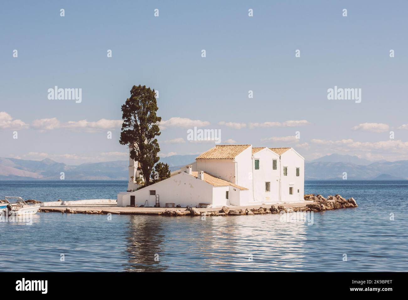 Corfu, Greece. An island with a concrete base and a white residential ...