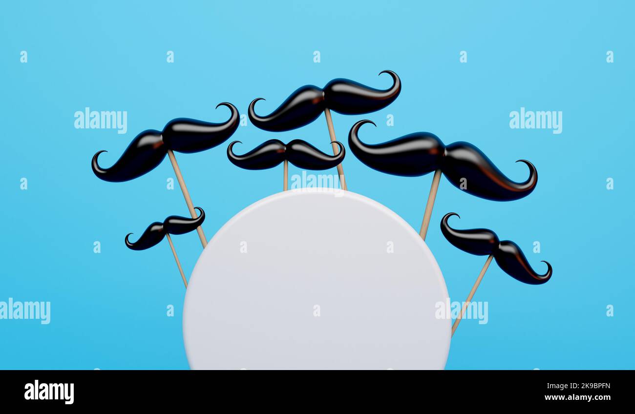Black mustache with a blank white circle label. 3D Rendering Stock ...