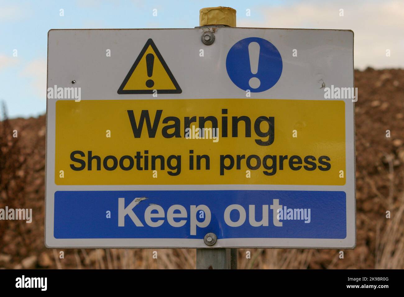 Warning sign, shooting. Hartlepool, UK Stock Photo - Alamy