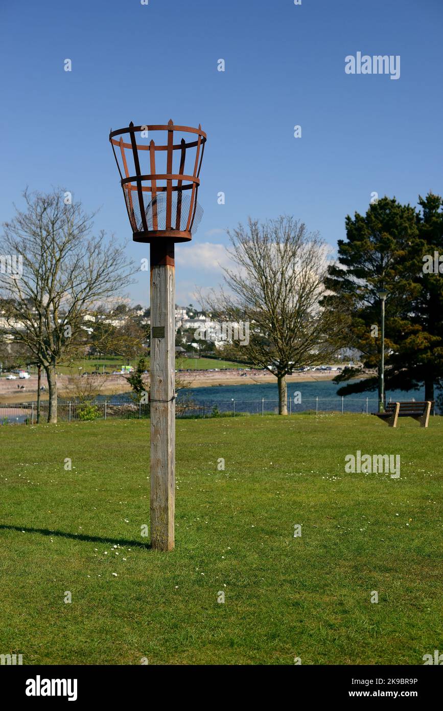 Fire beacon basket on Torquay seafront Stock Photo - Alamy