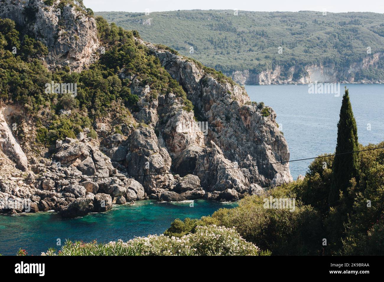 Corfu, Greece. Beautiful landscape with a view of huge mountains and ...
