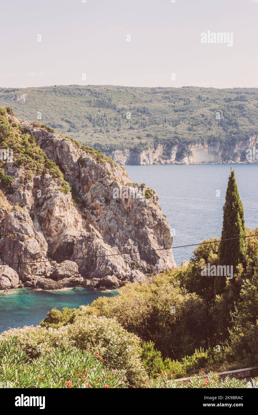 Corfu, Greece. Beautiful landscape with a view of huge mountains and ...