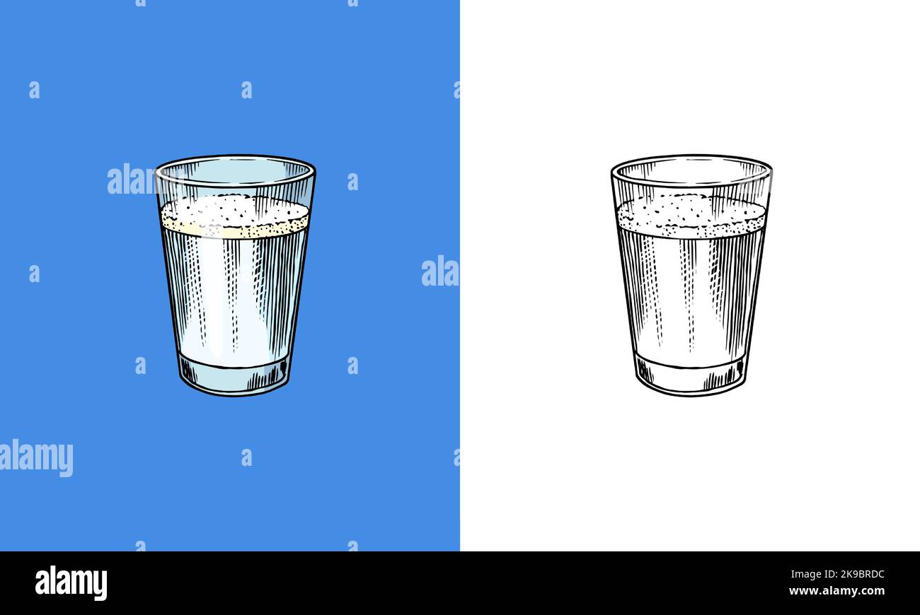 Soy milk in a glass.. Detailed vegetarian food and leaves drawing. Hand ...