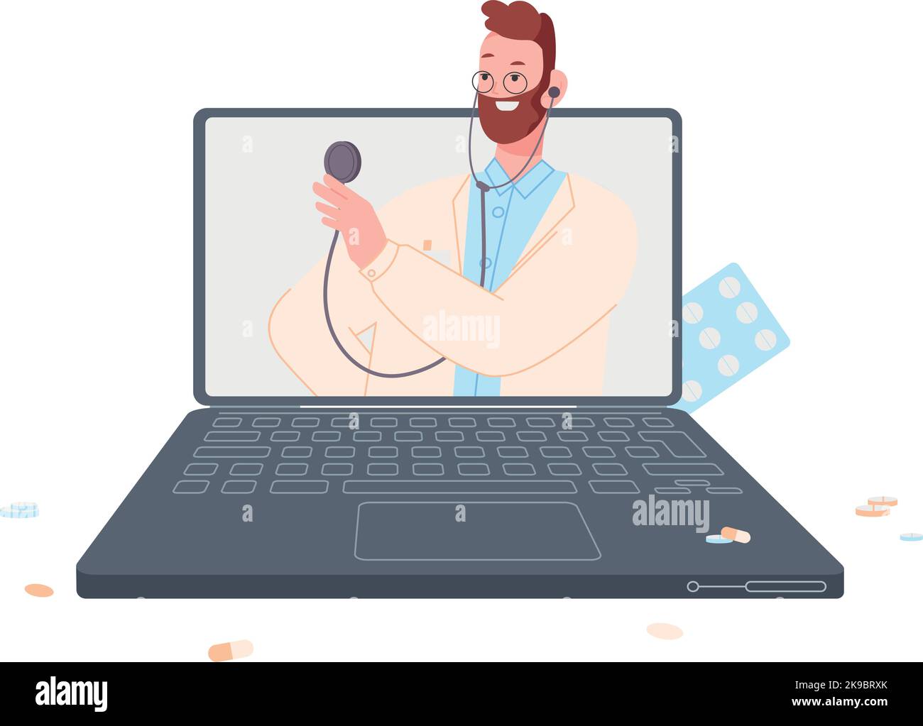 Doctor on laptop screen. Online medicine. Virtual telehealth isolated ...