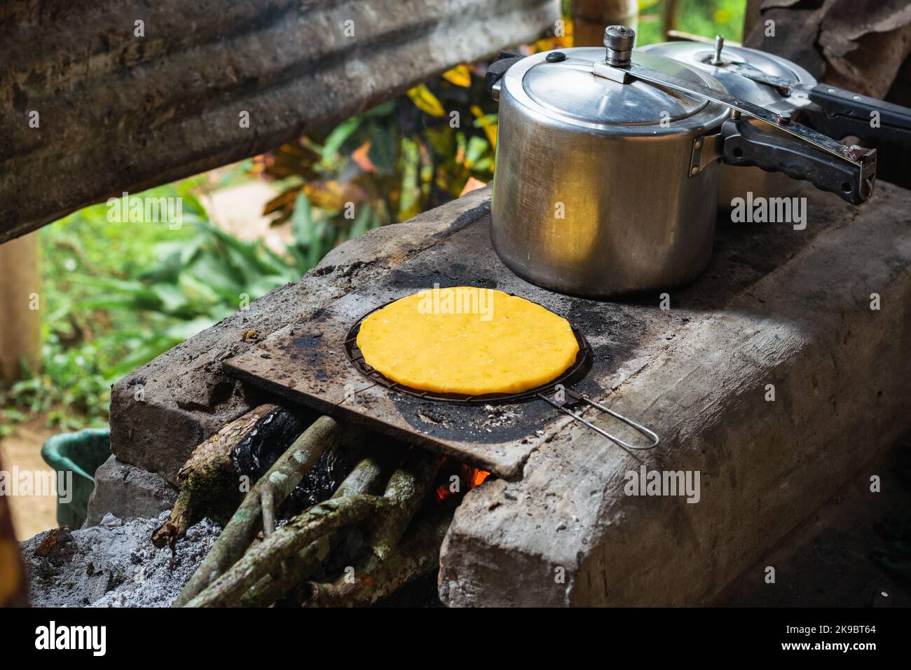 handmade stove in a traditional kitchen on a colombian farm, with a ...