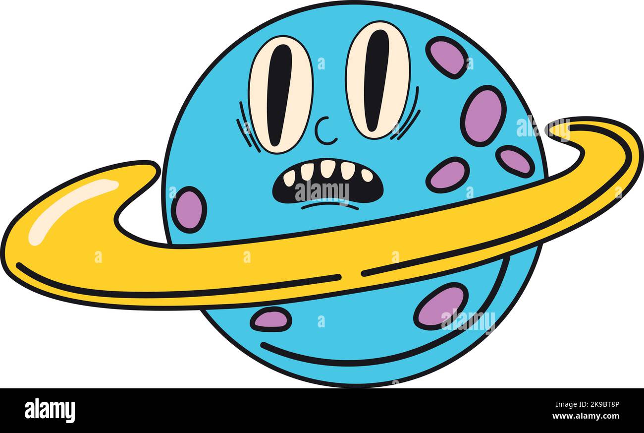 Comic space planet with funny face. Cartoon character isolated on white ...