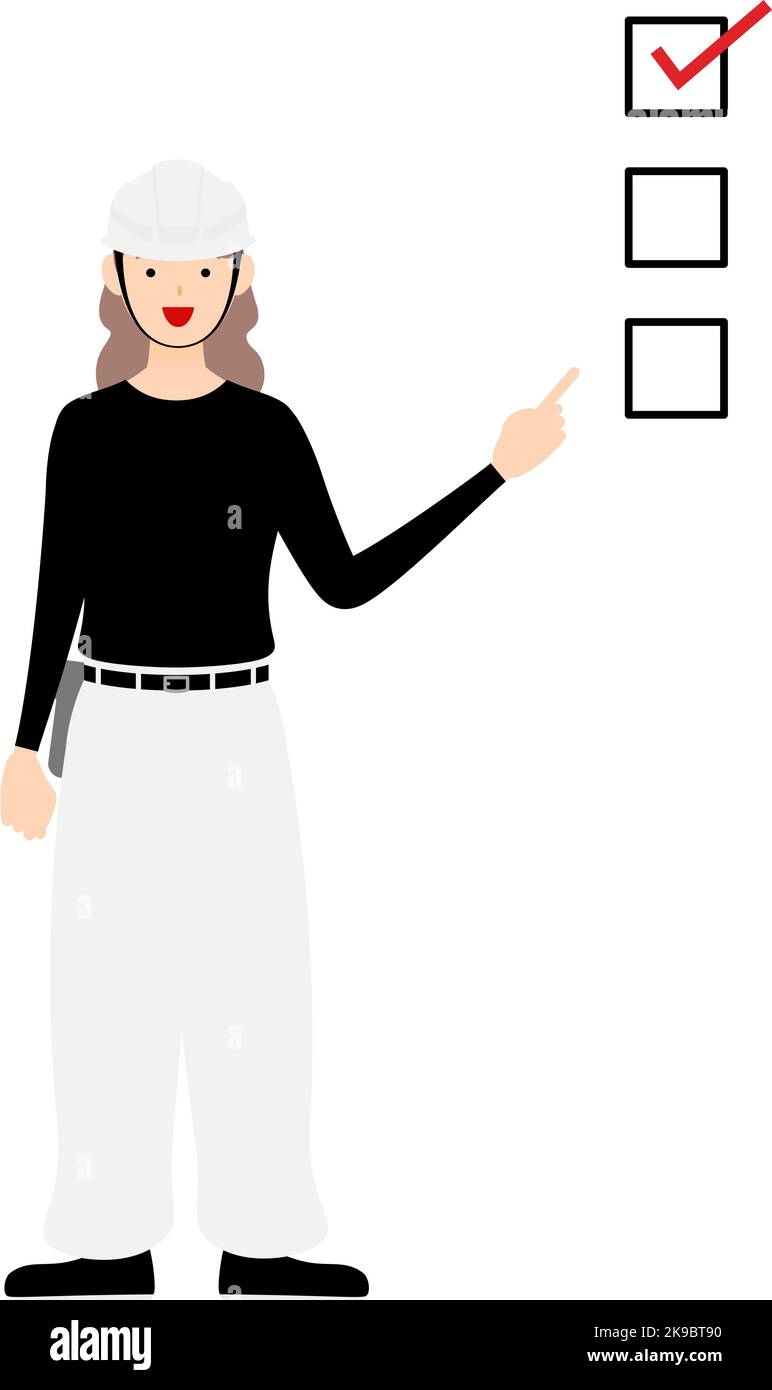 Carpenter woman pose, Pointing to a checklist Stock Vector Image & Art ...