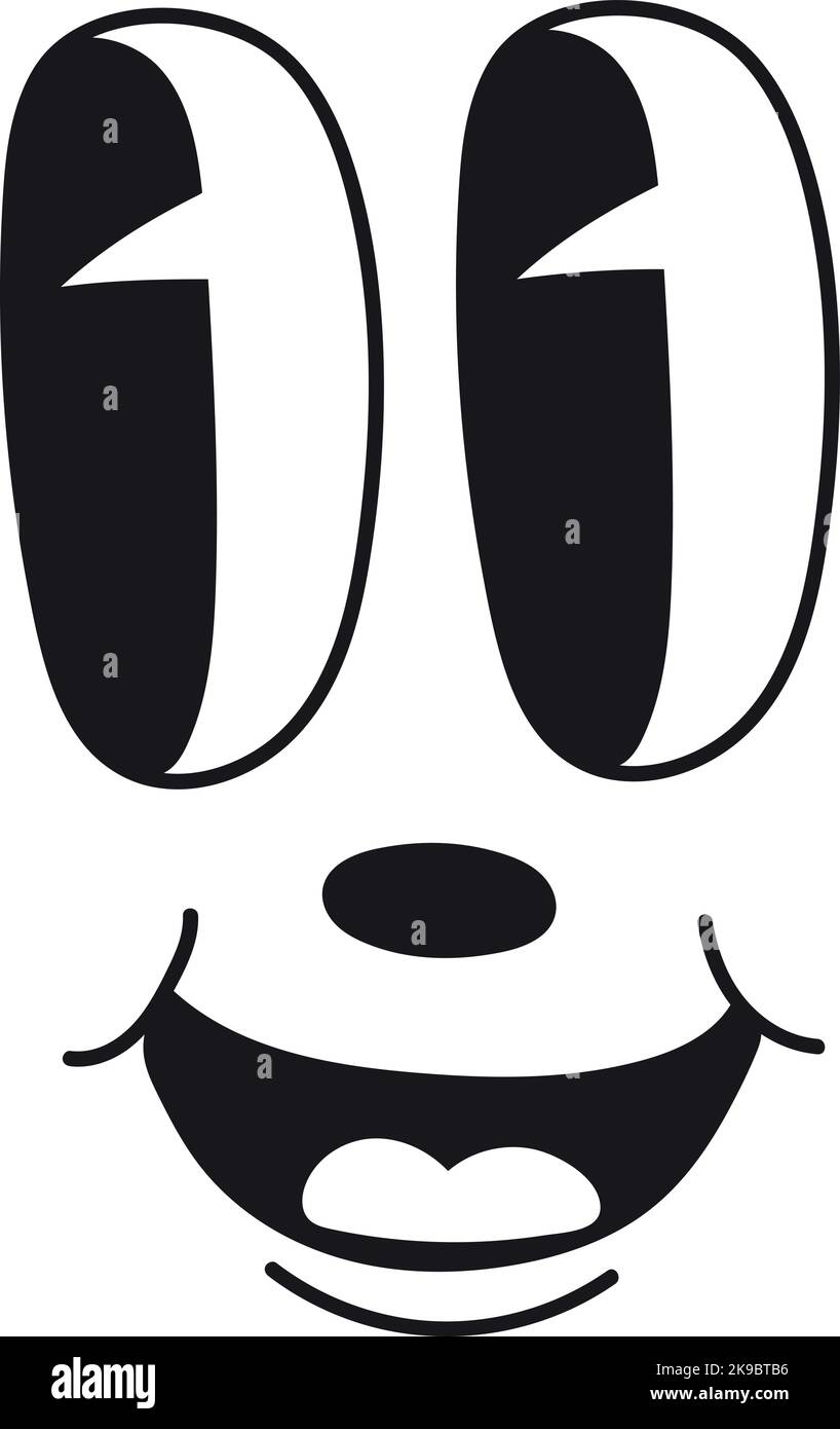 Funny comic face smiling. Happy toon character isolated on white ...