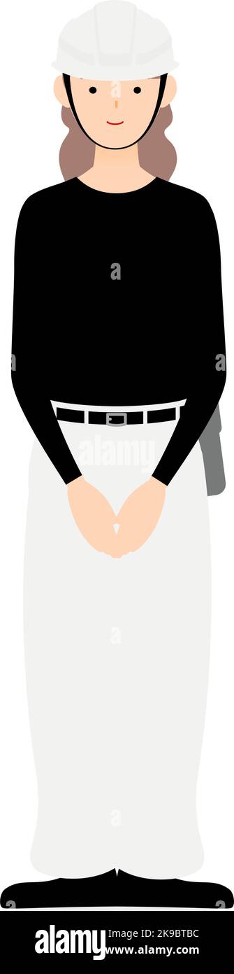 Carpenter woman pose, Waiting with hands together in front of you Stock ...