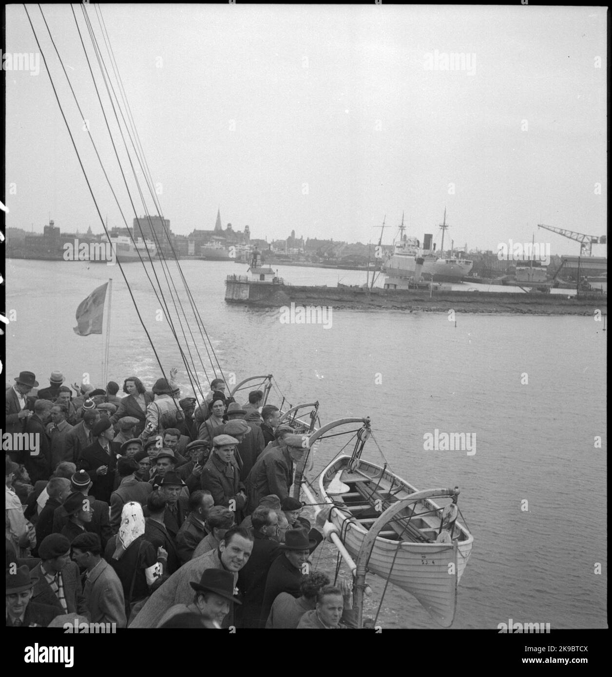Danish refugees aboard the train ferry Malmö on their way home to ...