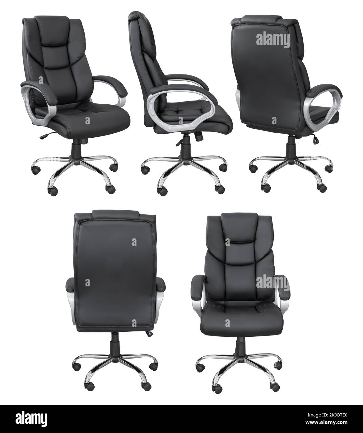Black computer chair. Isolated from the background. View from different ...