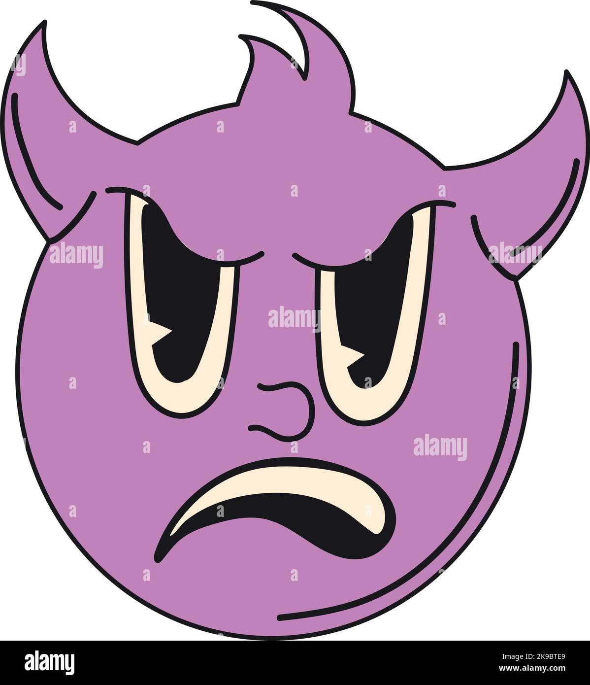 Angry devil face. Comic demon head sticker isolated on white background ...
