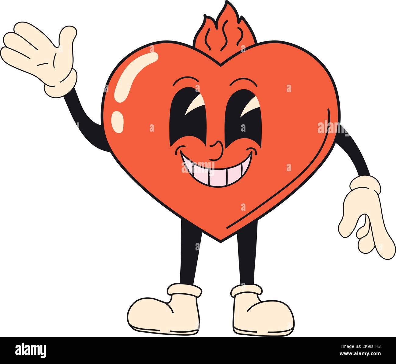 Red heart mascot with happy face in retro comic style isolated on white ...